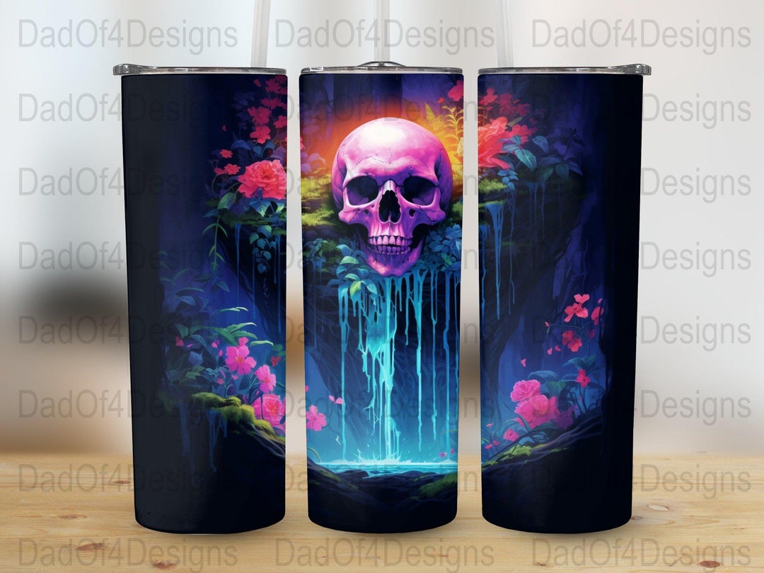Neon Skull Wildflowers Waterfalls Wallpaper 20 Oz Skinny Tumbler ...