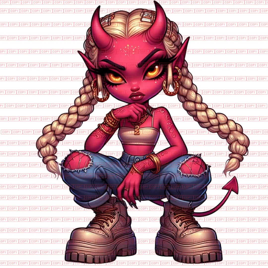 Fashion Demon Girl Clipart PNG Sublimation Instant Download Stickers ...