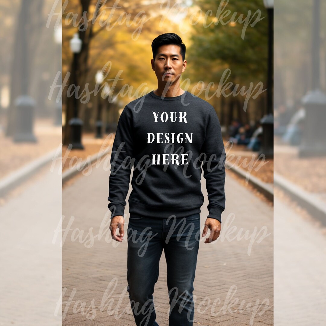 Dark Heather Gildan 18000 Mockup, Dark Heather Sweatshirt Mockup, Fall ...