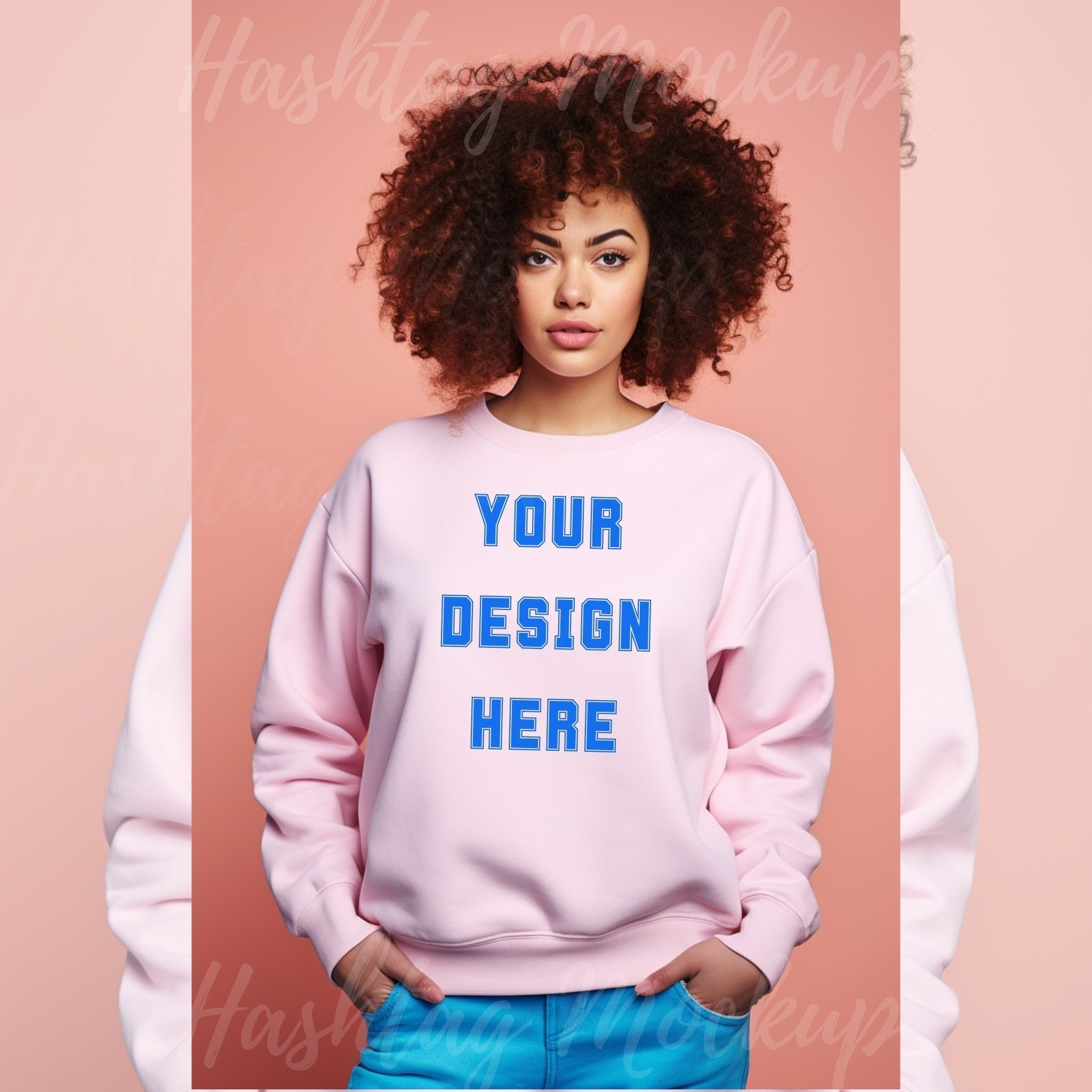 Light Pink Gildan 18000 Crewneck Mockup Light Pink Model Mockup Gildan ...