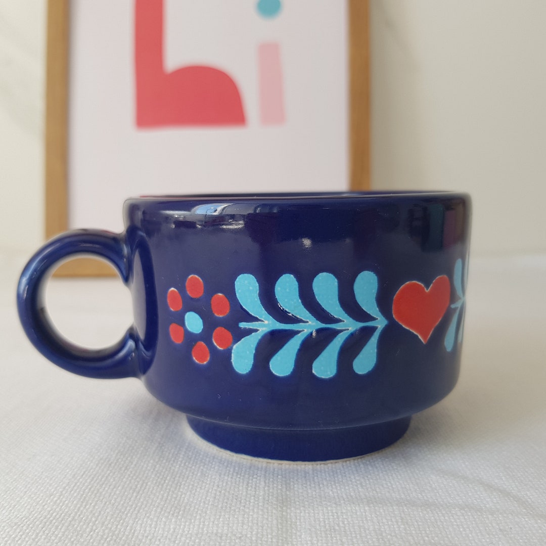 Vintage Blue Coffeecup With Heart, Retro Blue Ceramic Mug Vintage ...