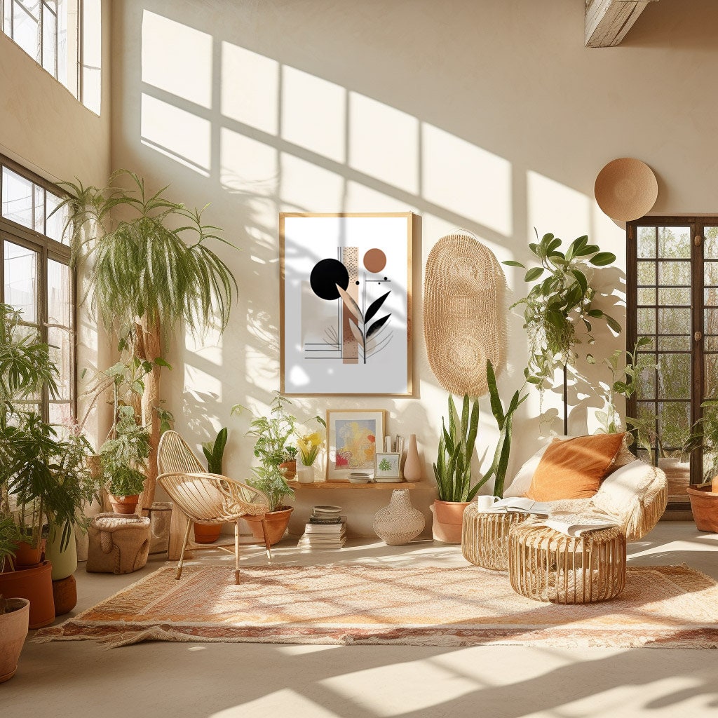 Boho Chic Floral and Geometric Motif Digital Poster - Perfect for Home ...