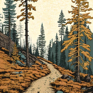 Trail Through the Mountains Woodblock Print Wall Art - Etsy