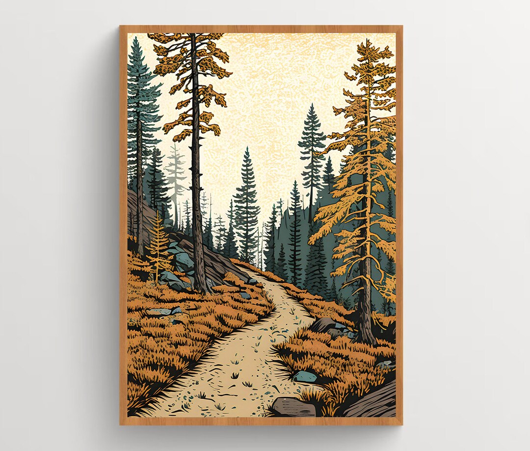 Trail Through the Mountains | Woodblock Print Wall Art | Digital ...