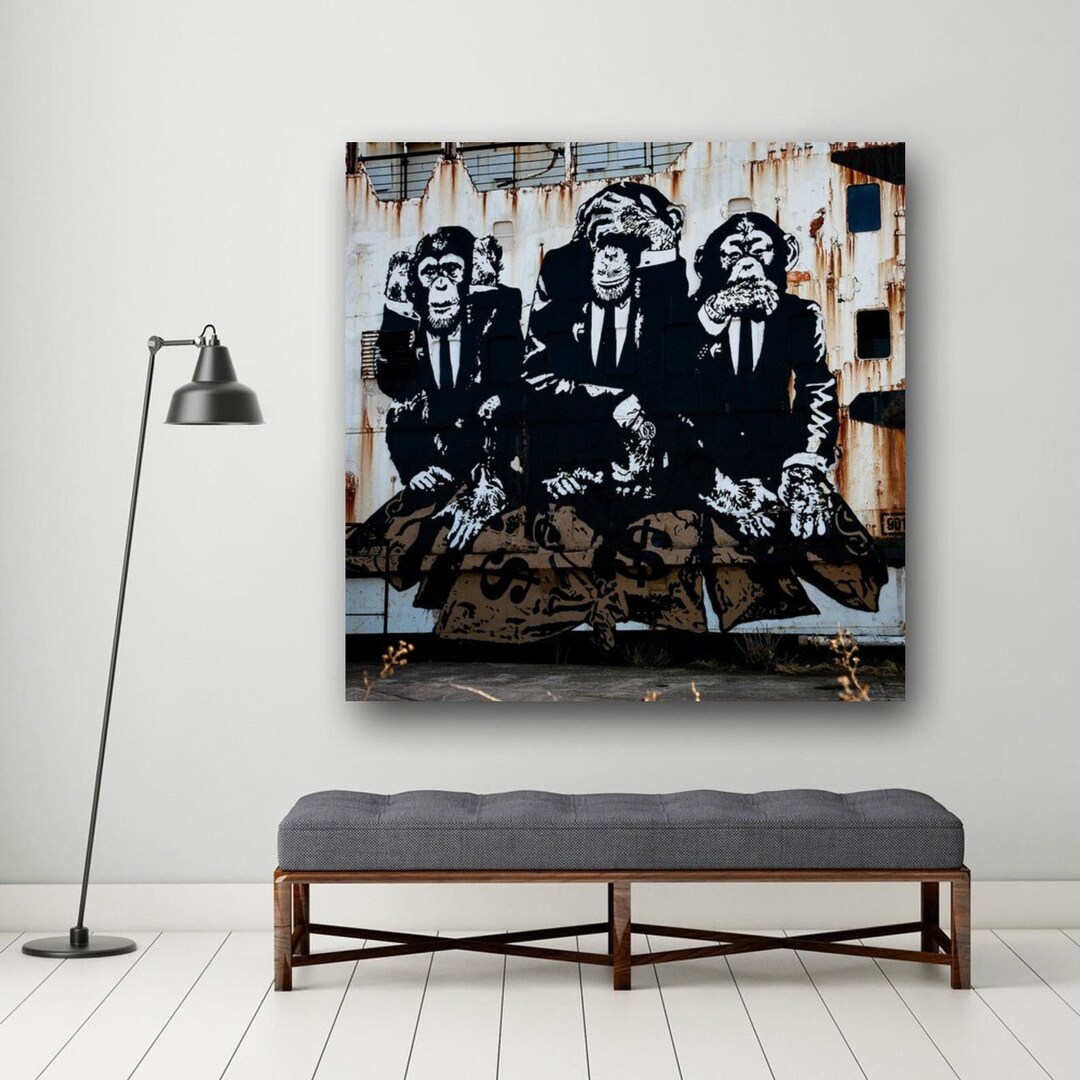 Banksy Three Monkeys Canvas Banksy Monkey Glass Art Wise - Etsy
