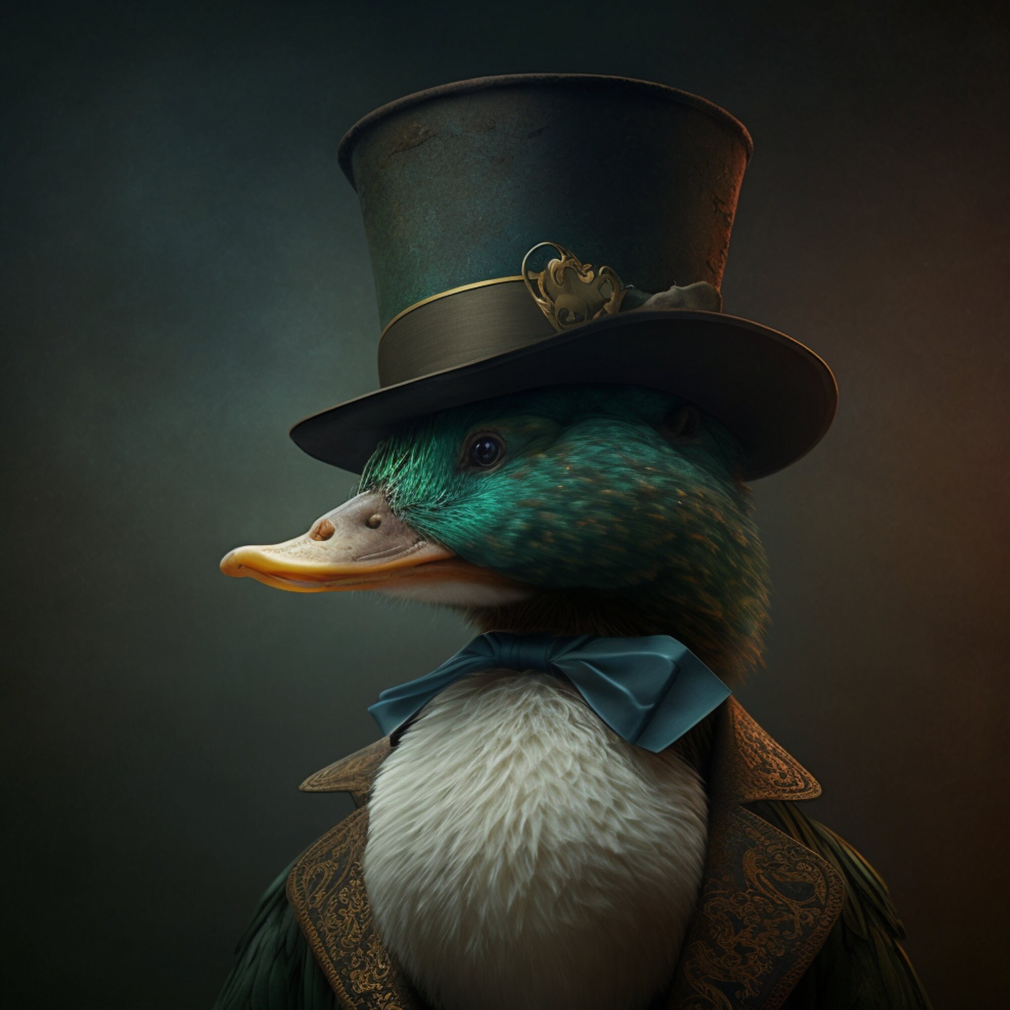 Distinguished Duck Top Hat And Coat Vintage Style Digital Print Unique Wildlife Decor Classy