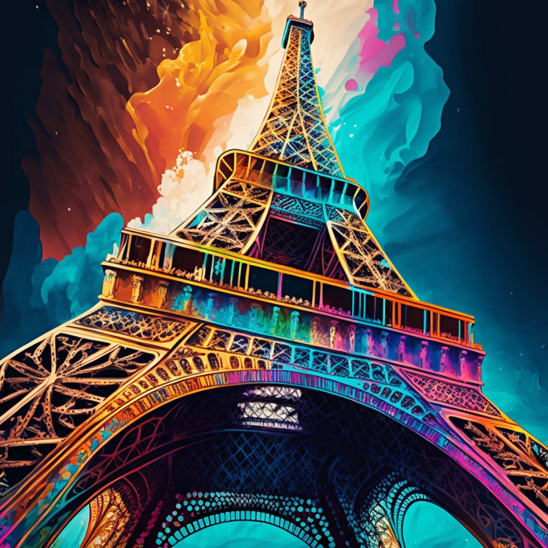 Eiffel Tower Hues - Digital Print, Vibrant Colors, Paris Landmark ...