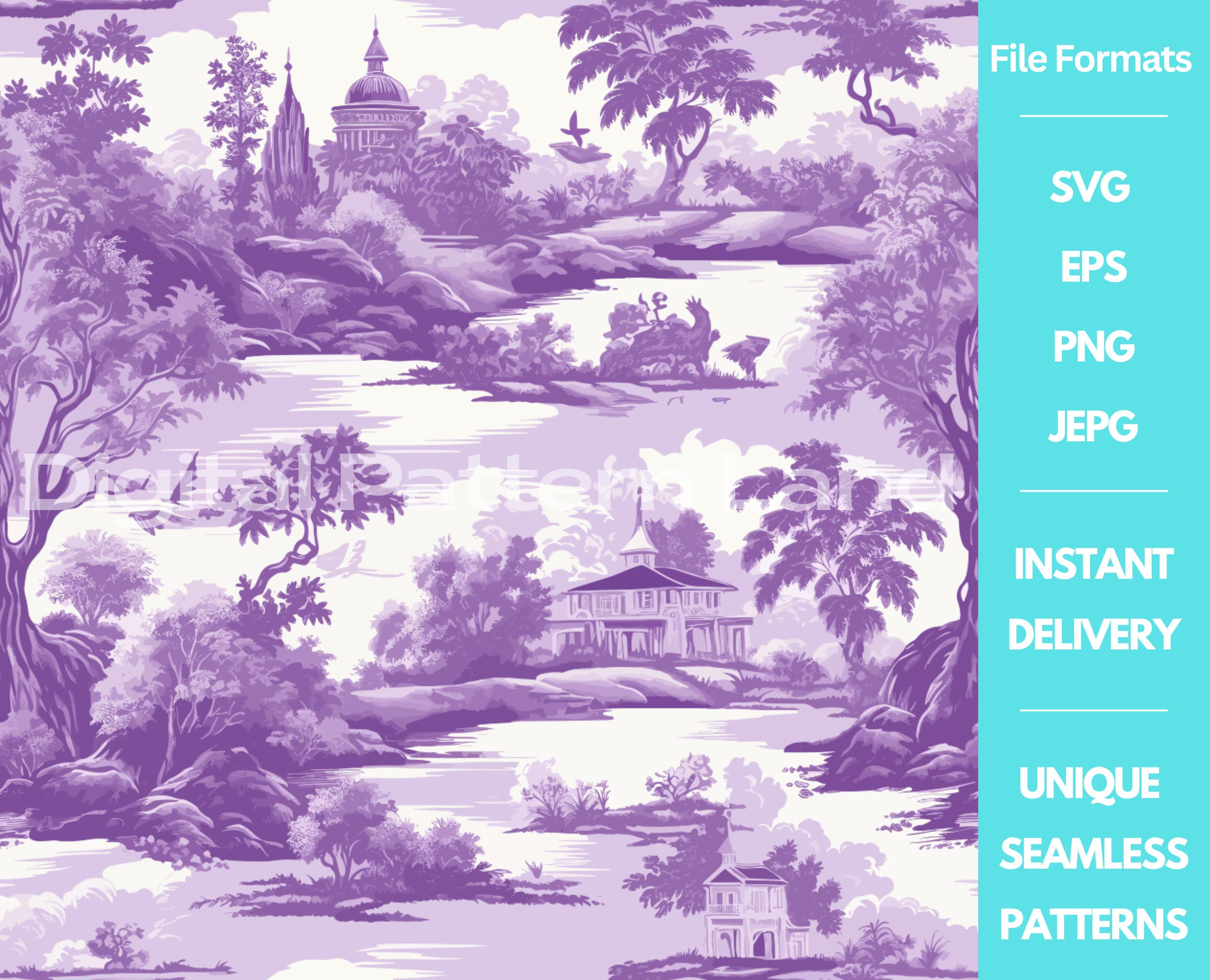 Purple Toile Design Series, Vintage Toile Tile Pattern Digital Print ...