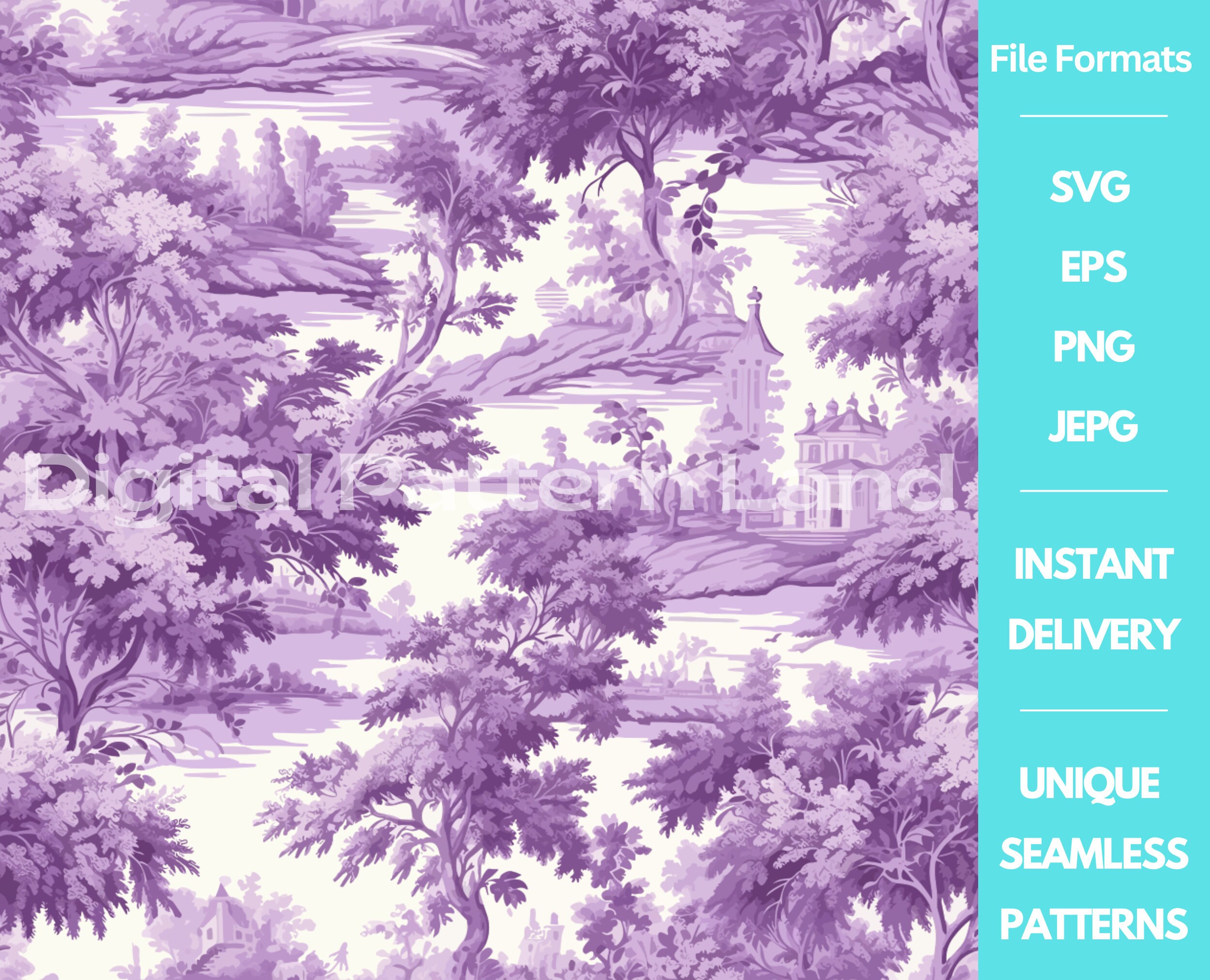 Purple Toile Design Series, Vintage Toile Tile Pattern Digital Print ...