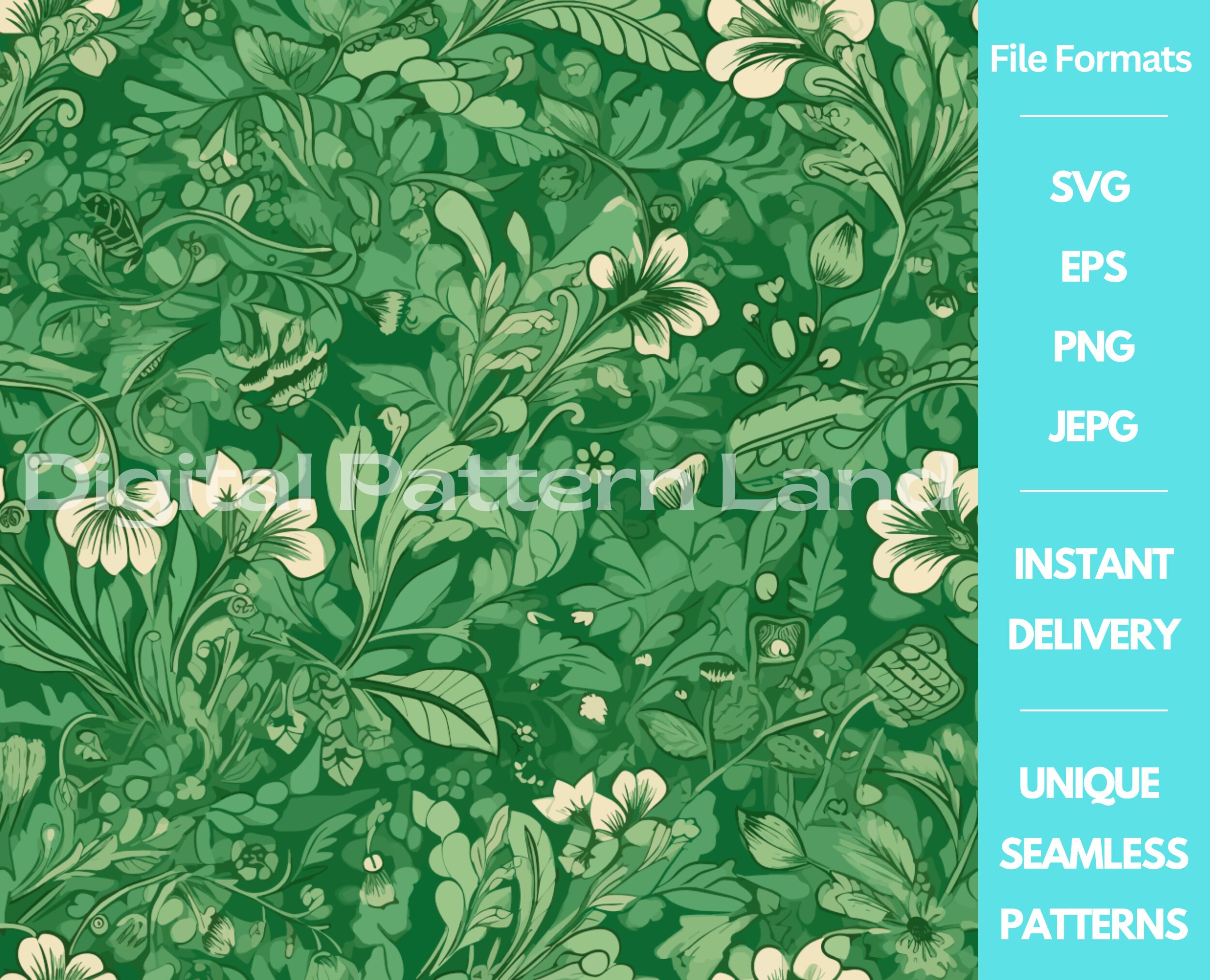 Green Floral Pattern, Green Seamless Pattern, Ditsy Flowers Digital ...