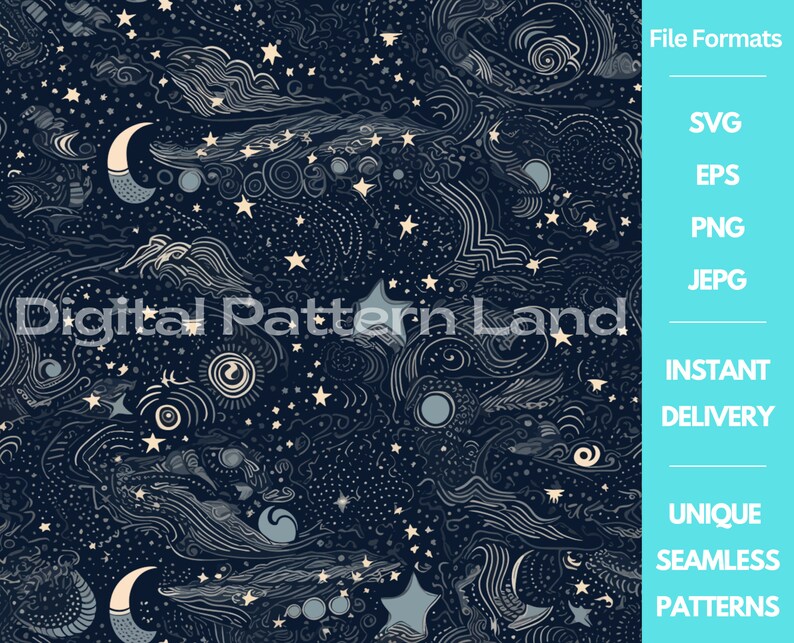 Starry Night Pattern, Night Sky Seamless Pattern, Space Themed Stars ...
