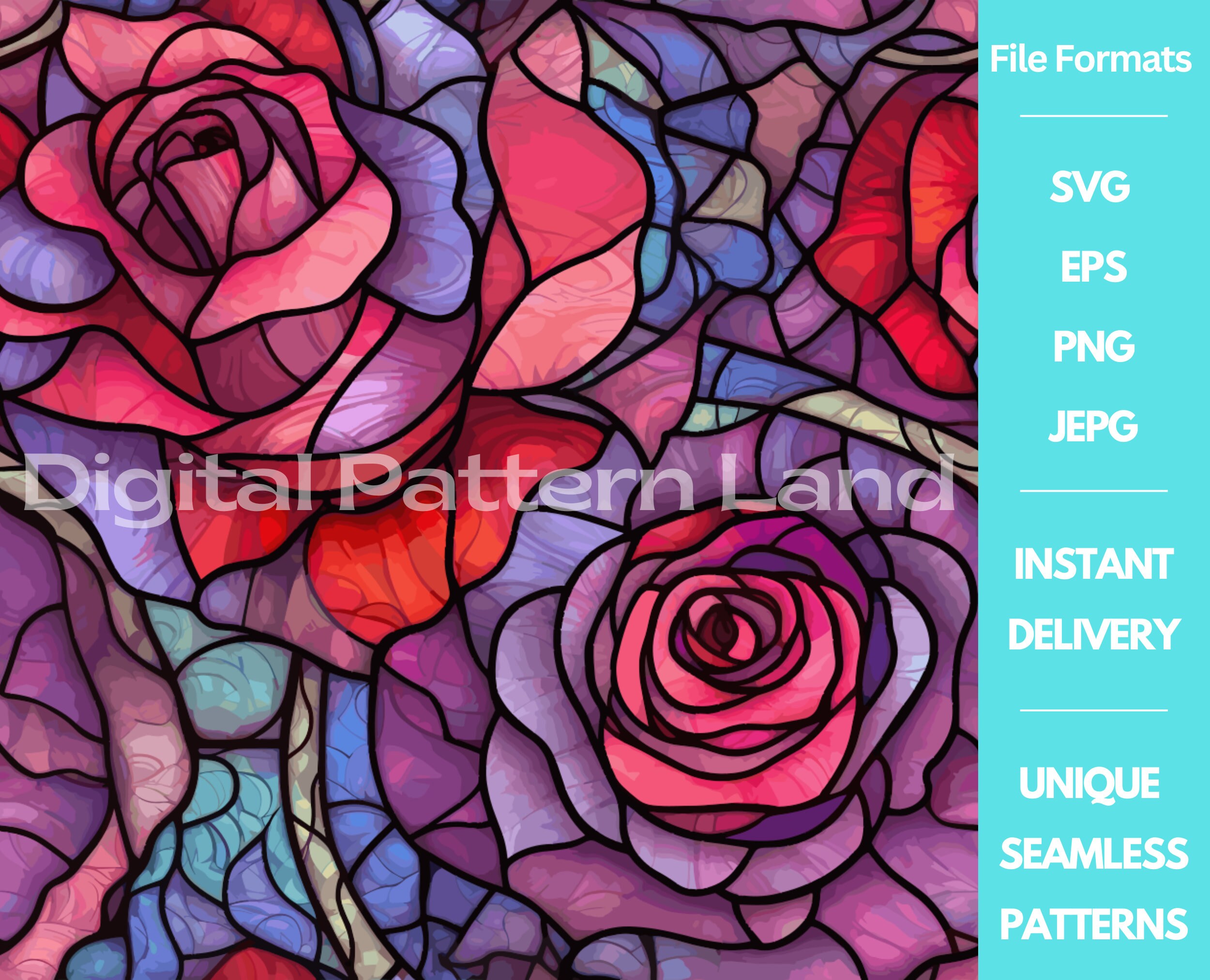 Rose Stained Glass Stained Glass Seamless Pattern Rose Patterns Digital Print For Scrapbooking