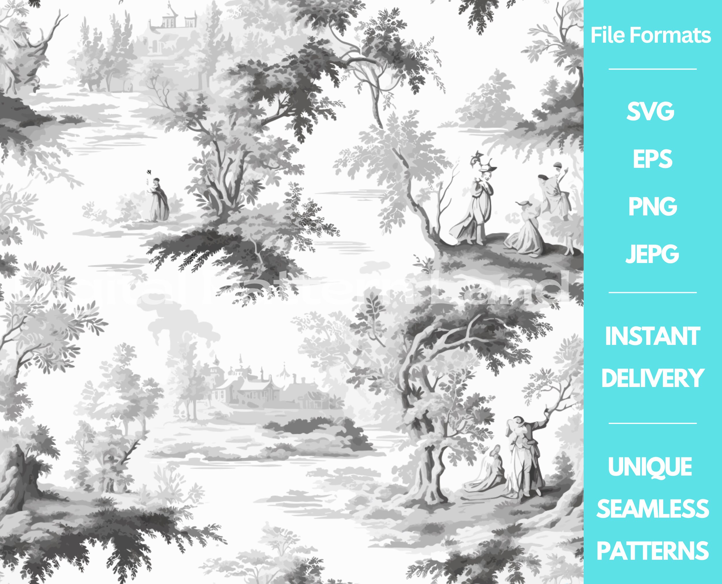 White Toile Design Series, Vintage Toile Tile Pattern Digital Print for ...