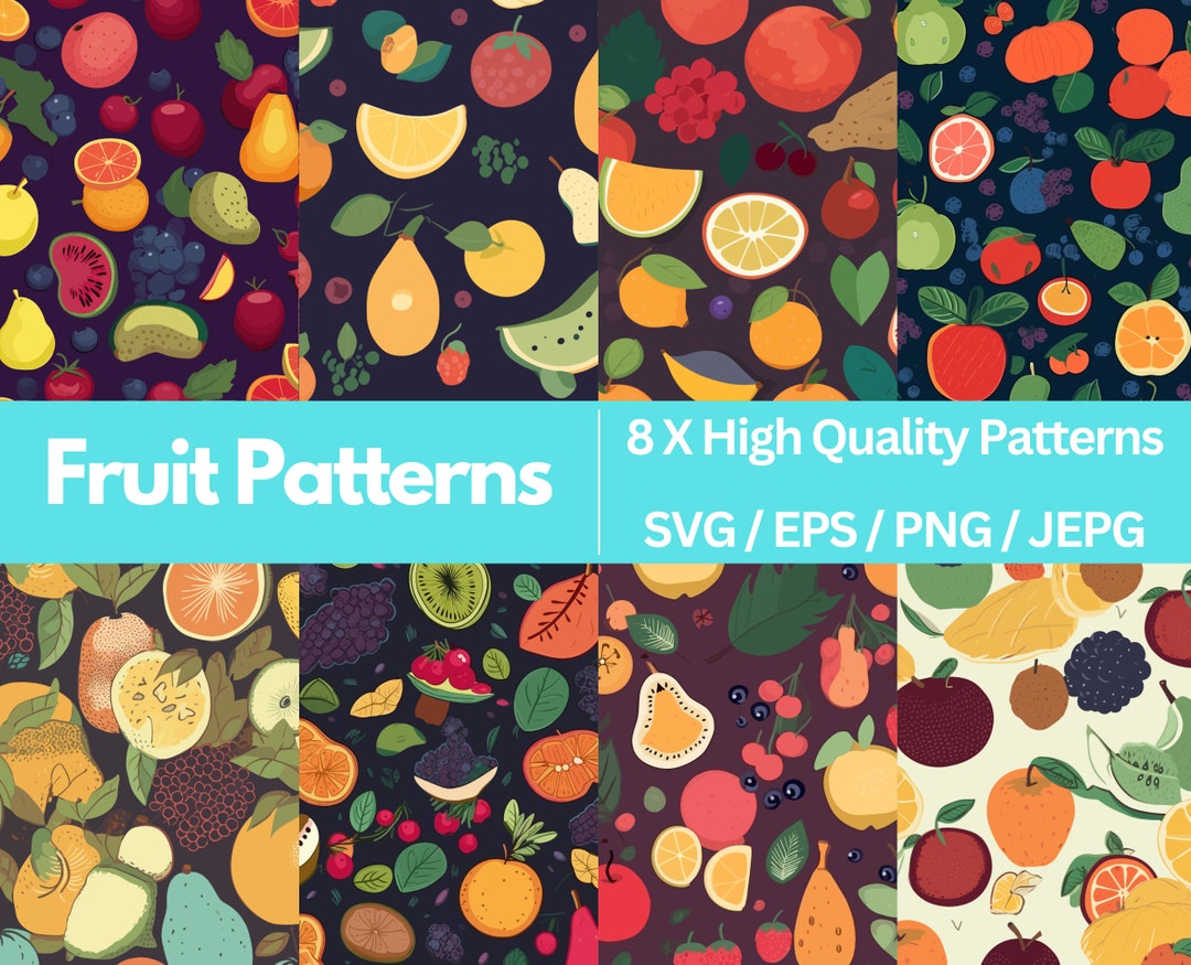 Fruit Patterns Bundle, Fruit Seamless Pattern, Colourful Fruity Design ...