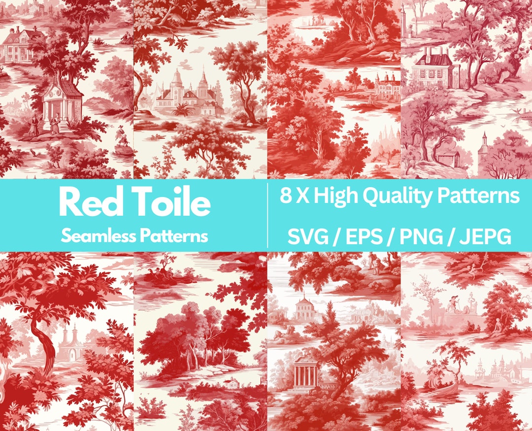 Red Toile Design Series, Vintage Toile Tile Pattern Digital Print for ...