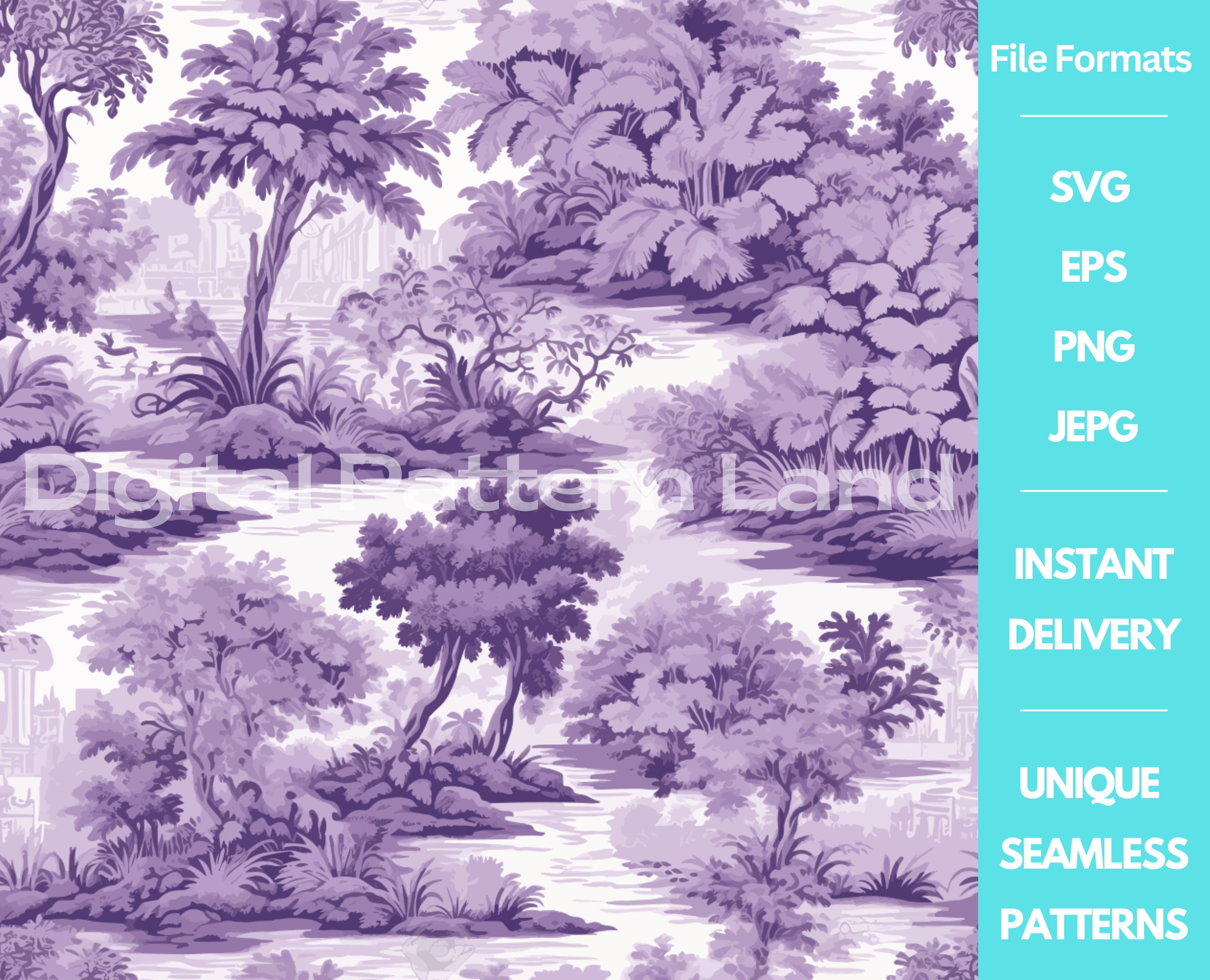 Purple Toile Design Series, Vintage Toile Tile Pattern Digital Print ...
