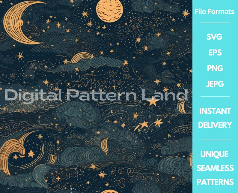 Starry Night Pattern, Night Sky Seamless Pattern, Space Themed Stars ...