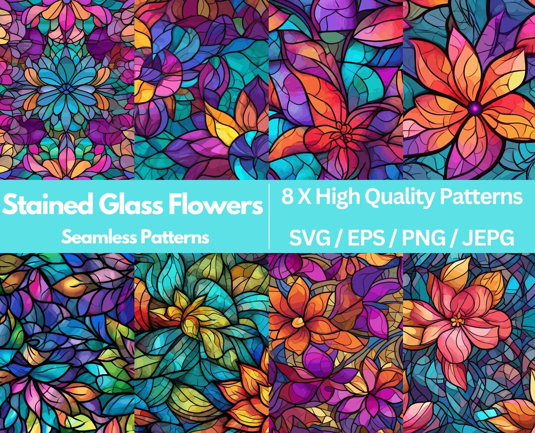 Flower Stained Glass, Stained Glass Seamless Pattern, Flower Patterns ...