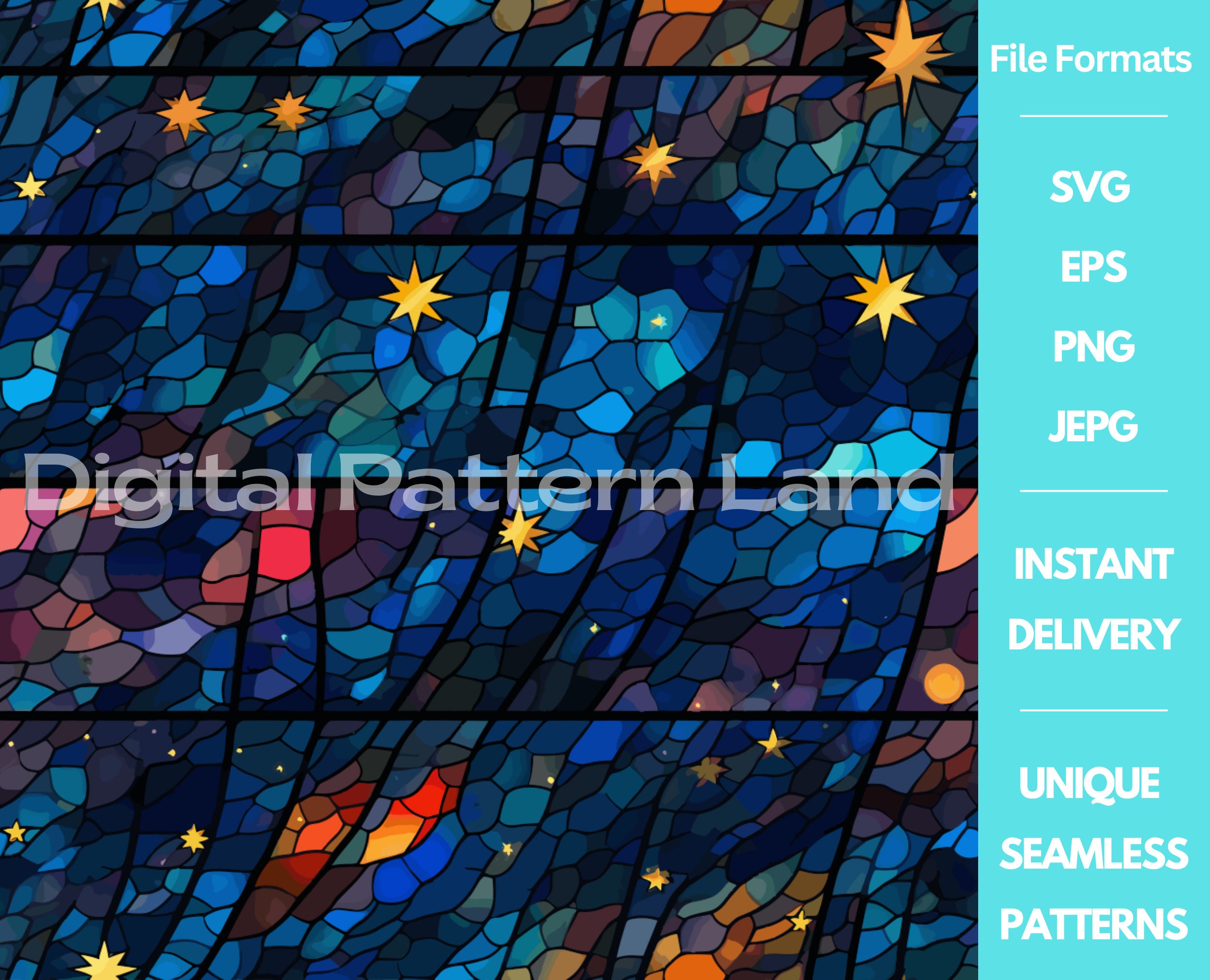 Colourful Stained Glass Night Sky, Stained Glass Sky Seamless Pattern ...