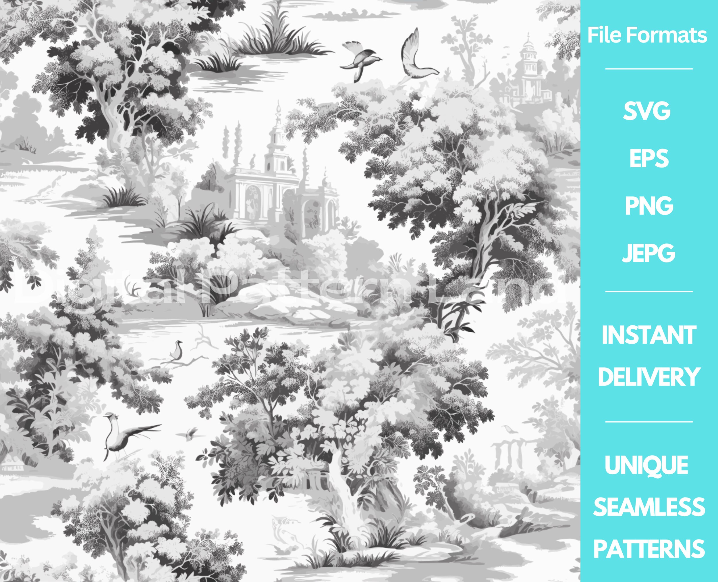 White Toile Design Series, Vintage Toile Tile Pattern Digital Print for ...