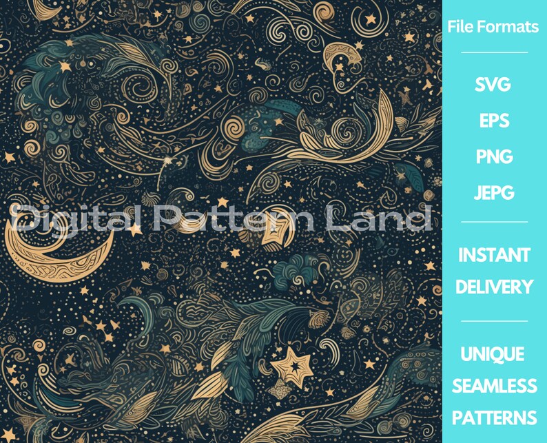 Starry Night Pattern, Night Sky Seamless Pattern, Space Themed Stars ...