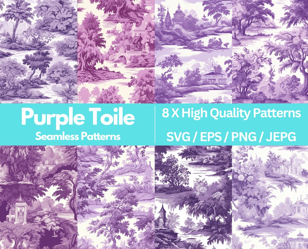 Purple Toile Design Series, Vintage Toile Tile Pattern Digital Print ...