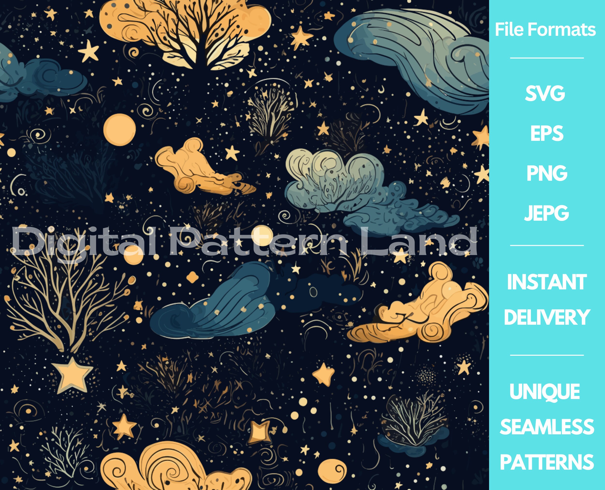 Starry Night Pattern, Night Sky Seamless Pattern, Space Themed Stars ...