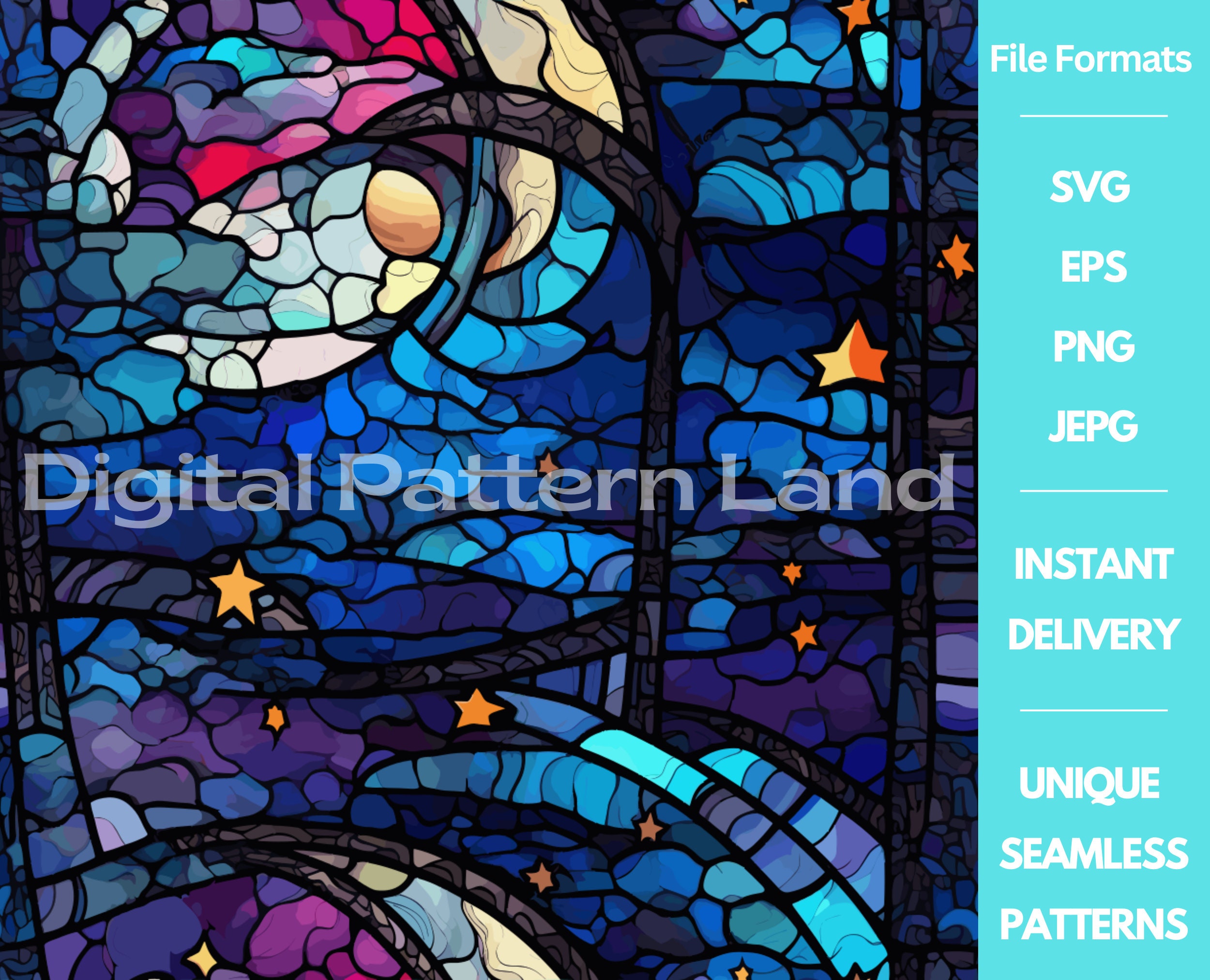 Colourful Stained Glass Night Sky, Stained Glass Sky Seamless Pattern ...