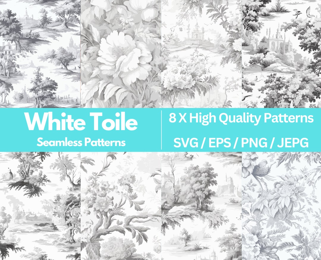 White Toile Design Series, Vintage Toile Tile Pattern Digital Print for ...