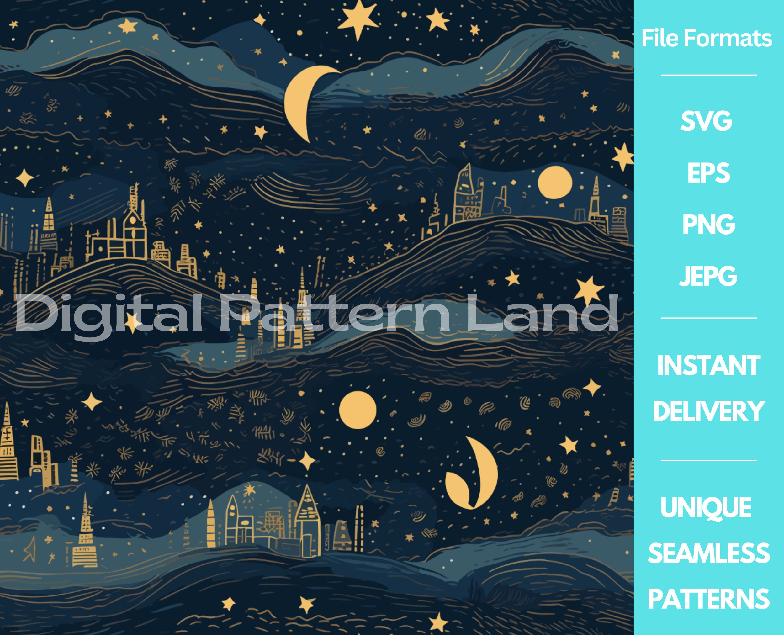 Starry Night Pattern, Night Sky Seamless Pattern, Space Themed Stars ...