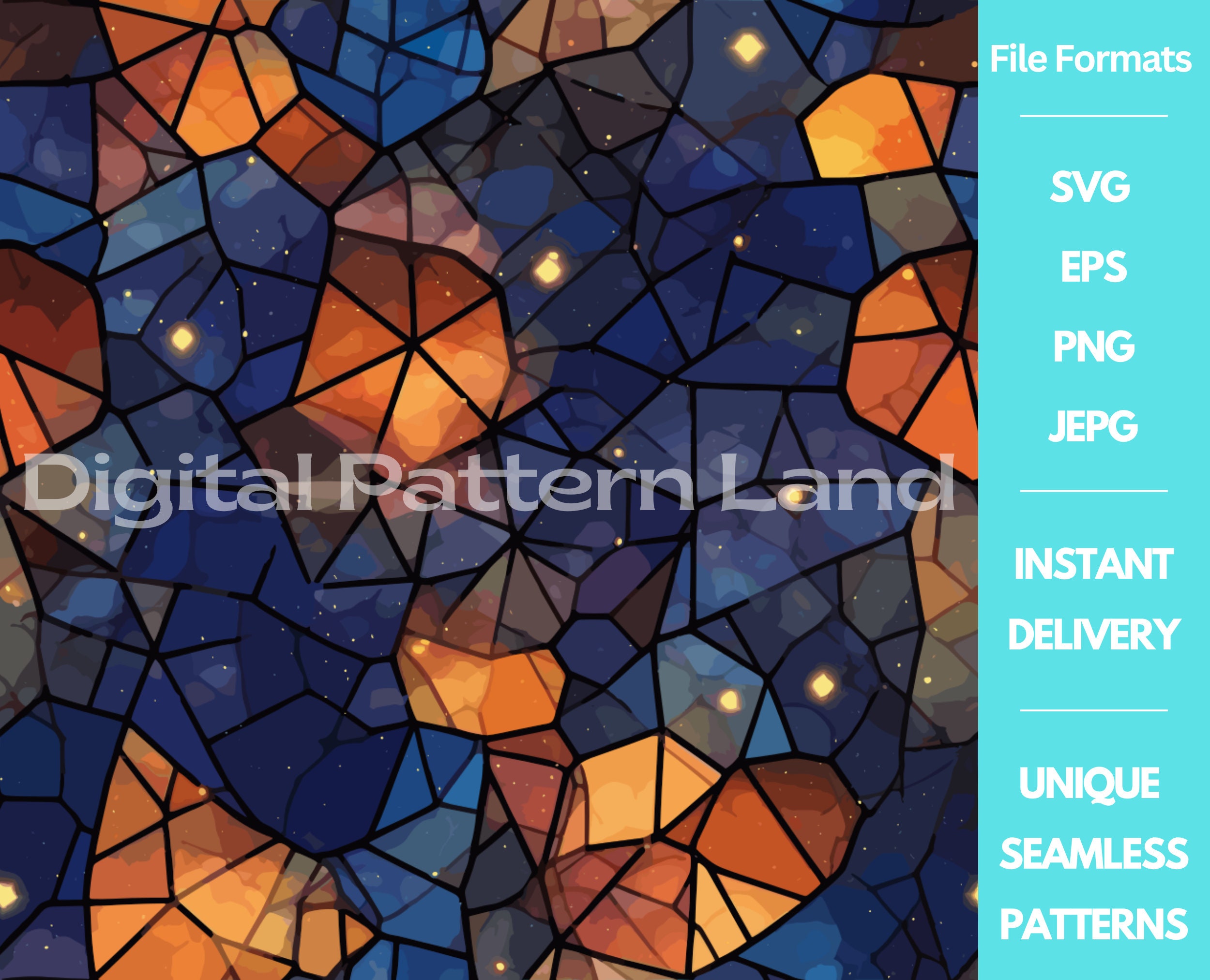 Colourful Stained Glass Night Sky, Stained Glass Sky Seamless Pattern ...