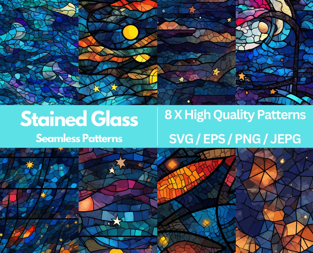 Colourful Stained Glass Night Sky, Stained Glass Sky Seamless Pattern ...