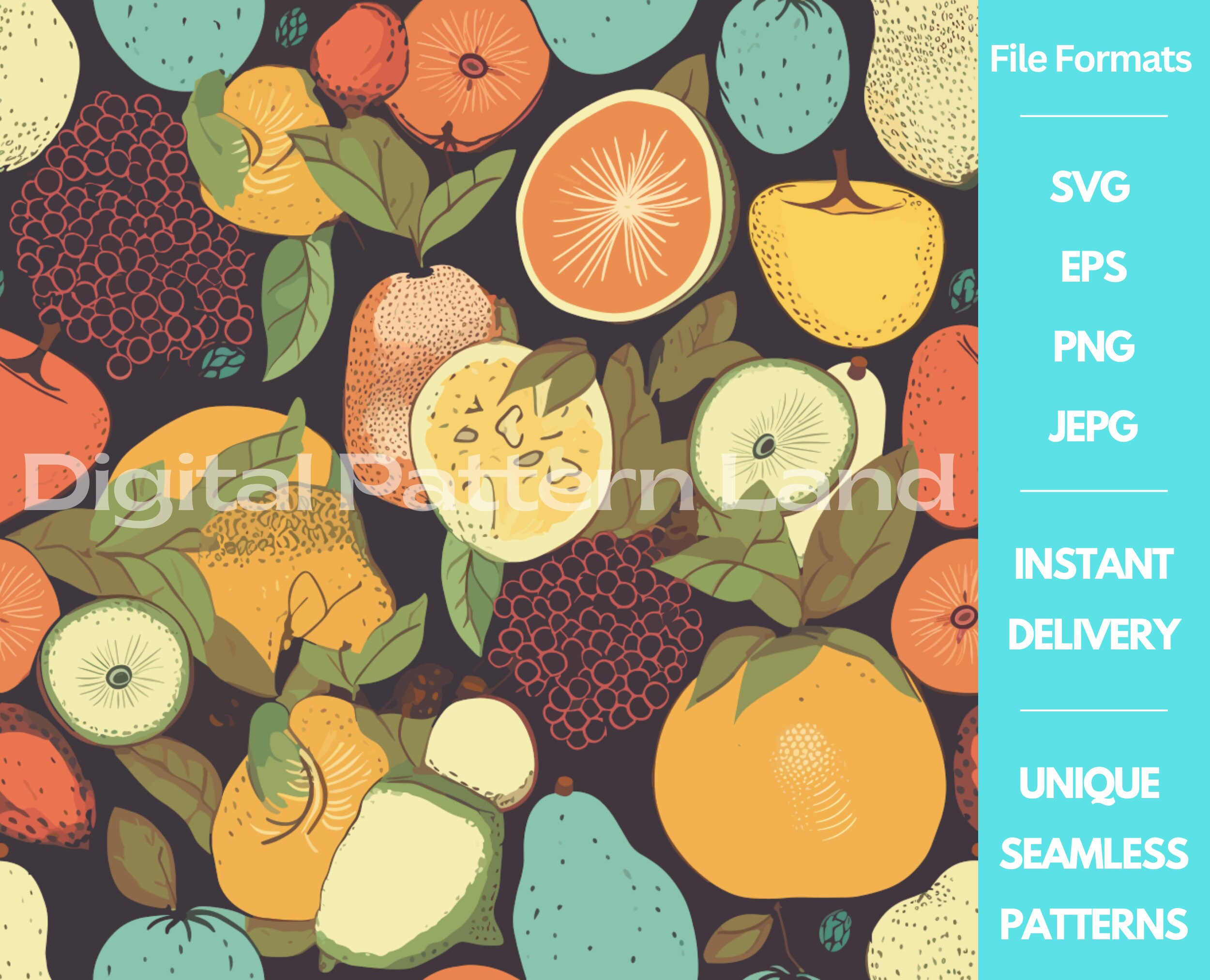 Fruit Patterns Bundle, Fruit Seamless Pattern, Colourful Fruity Design ...
