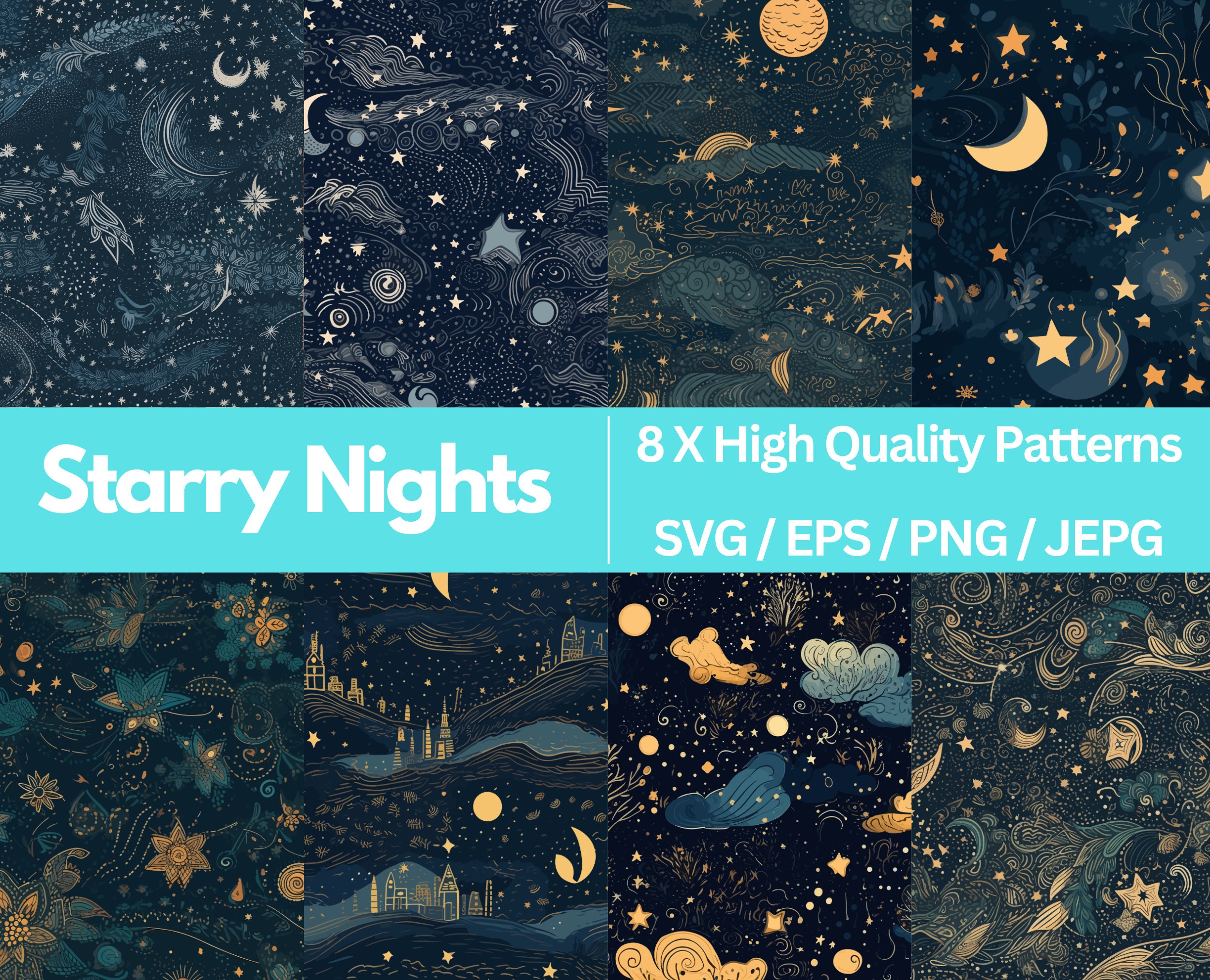 Starry Night Pattern, Night Sky Seamless Pattern, Space Themed Stars ...