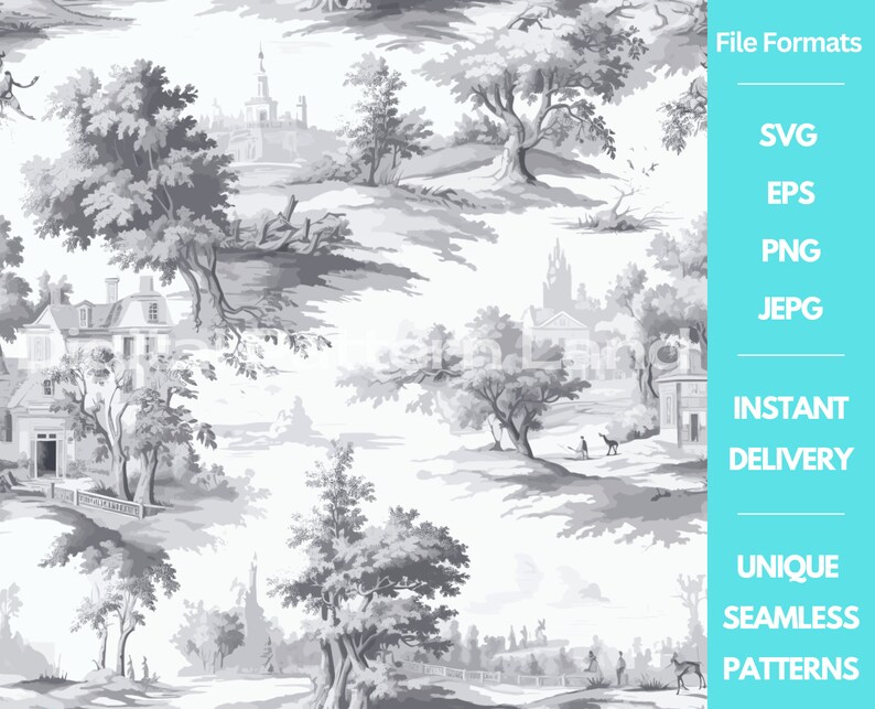 White Toile Design Series, Vintage Toile Tile Pattern Digital Print for ...