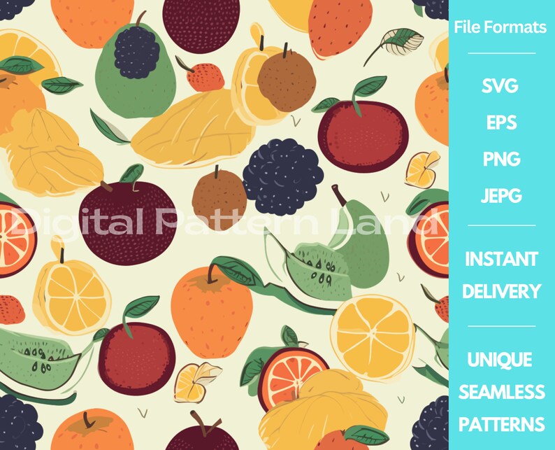 Fruit Patterns Bundle, Fruit Seamless Pattern, Colourful Fruity Design ...