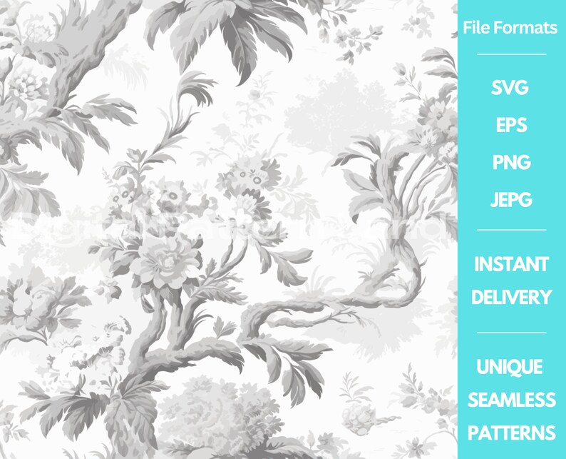 White Toile Design Series, Vintage Toile Tile Pattern Digital Print for ...