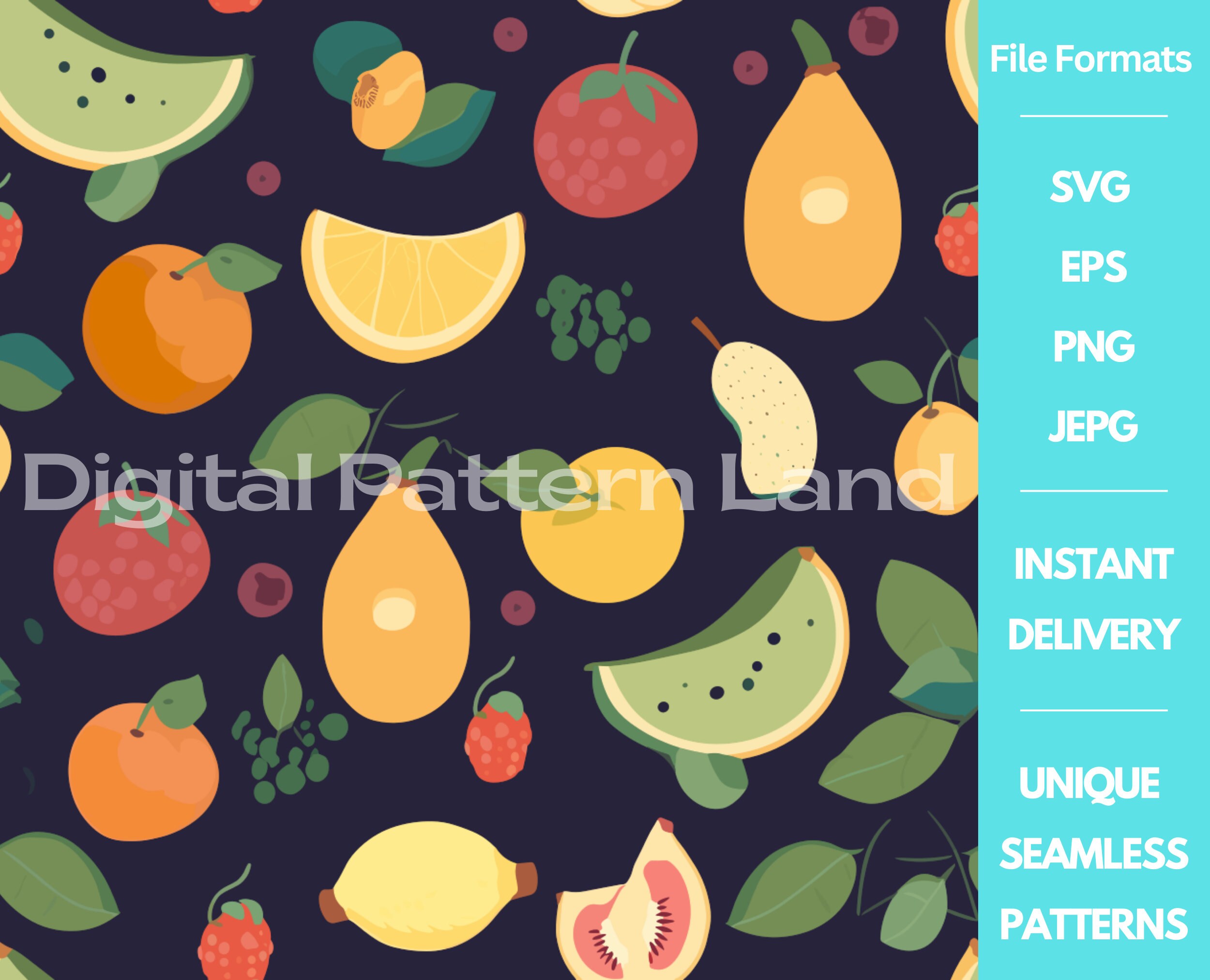 Fruit Patterns Bundle, Fruit Seamless Pattern, Colourful Fruity Design ...