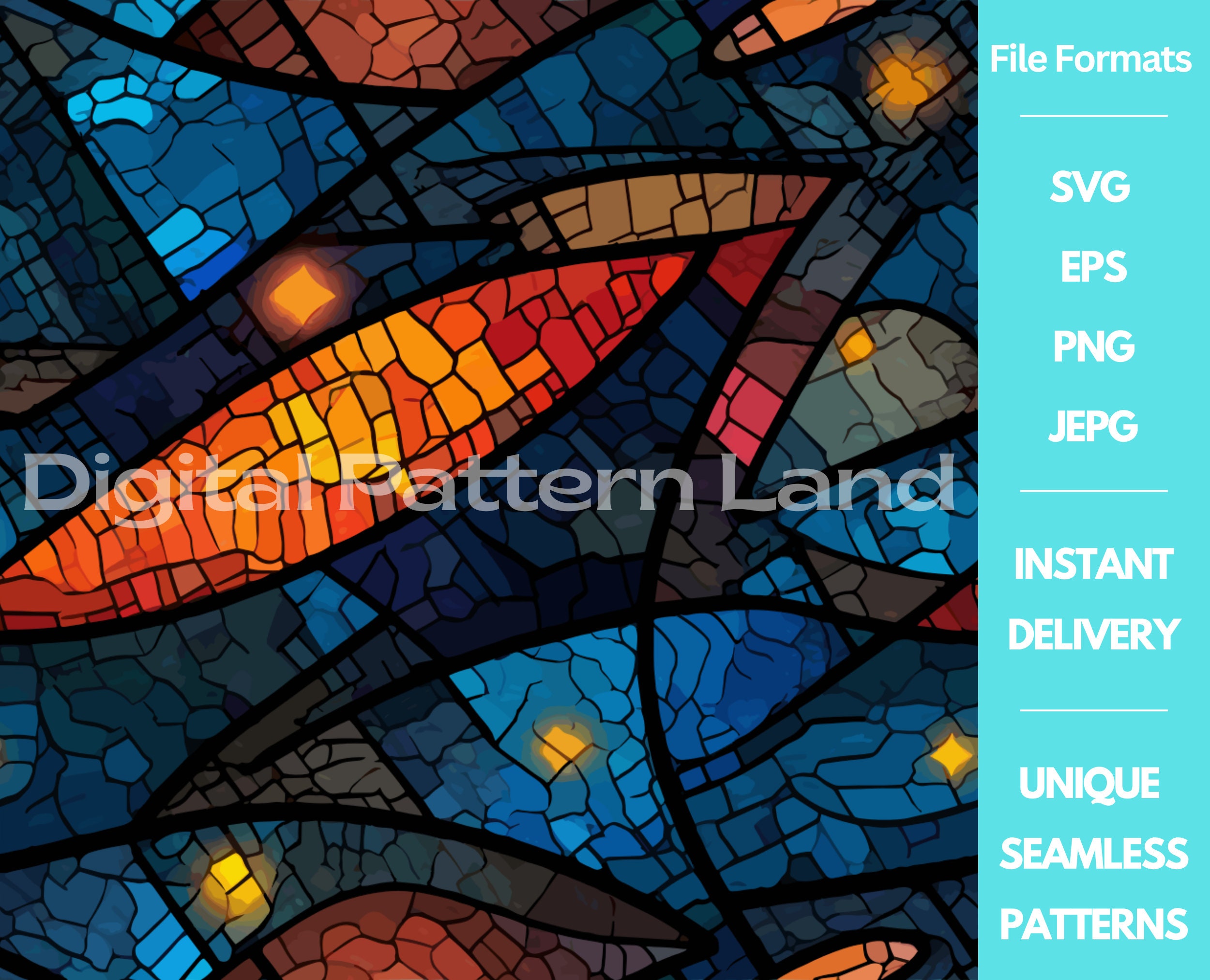 Colourful Stained Glass Night Sky, Stained Glass Sky Seamless Pattern ...