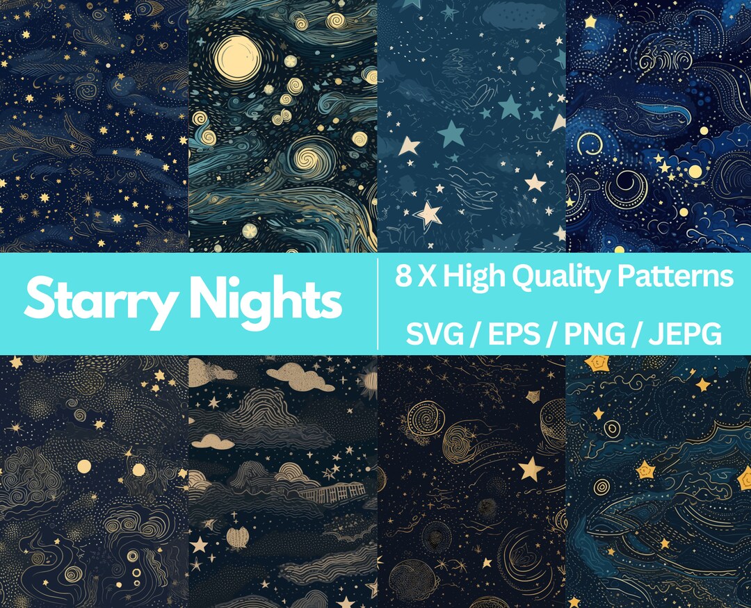 Starry Nights Pattern, Night Sky Seamless Pattern, Space Themed Stars ...