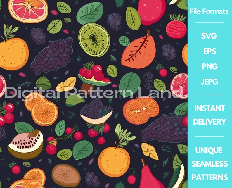 Fruit Patterns Bundle, Fruit Seamless Pattern, Colourful Fruity Design ...