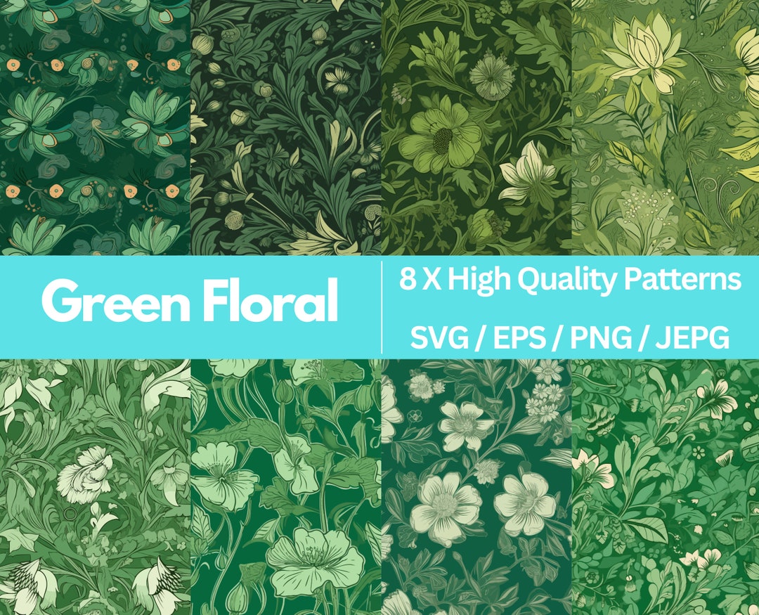 Green Floral Pattern, Green Seamless Pattern, Ditsy Flowers Digital ...