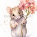 Cute Mouse With Pink Flowers, Mouse Clipart, Mouse Illustation, Mouse ...