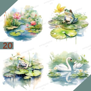 Watercolor Pond Clipart, Nature Landscape Scenes, PNG Format, Digital ...