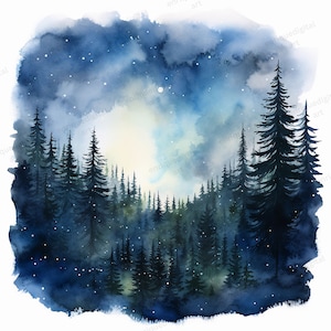 Watercolor Sapphire Forest Clipart, Forest Landscape , PNG Format ...