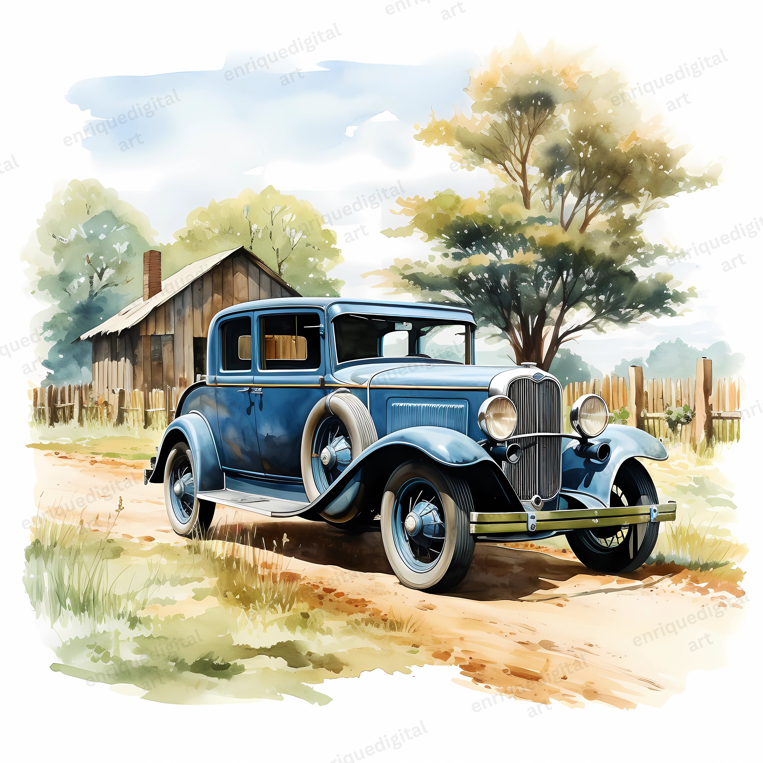 Watercolor Rustic Car Clipart Countryside Landscape Nature - Etsy