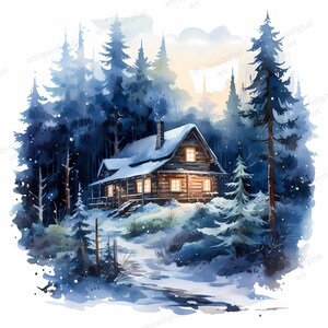 Forest House Clipart, Watercolor Painting, Cabin in Woods, Forest House ...