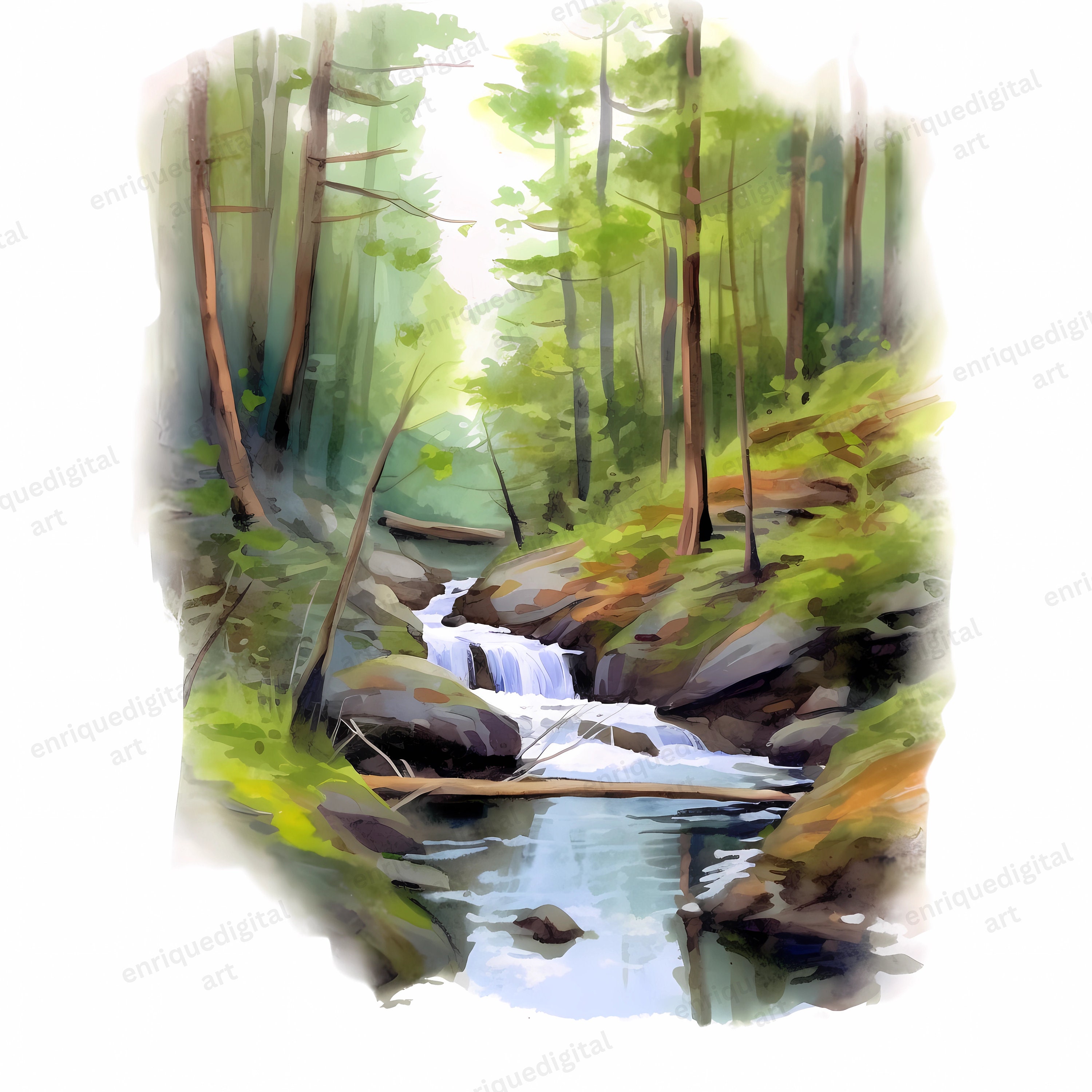 Watercolor Stream in Forest Clipart Landscape Scenes PNG - Etsy