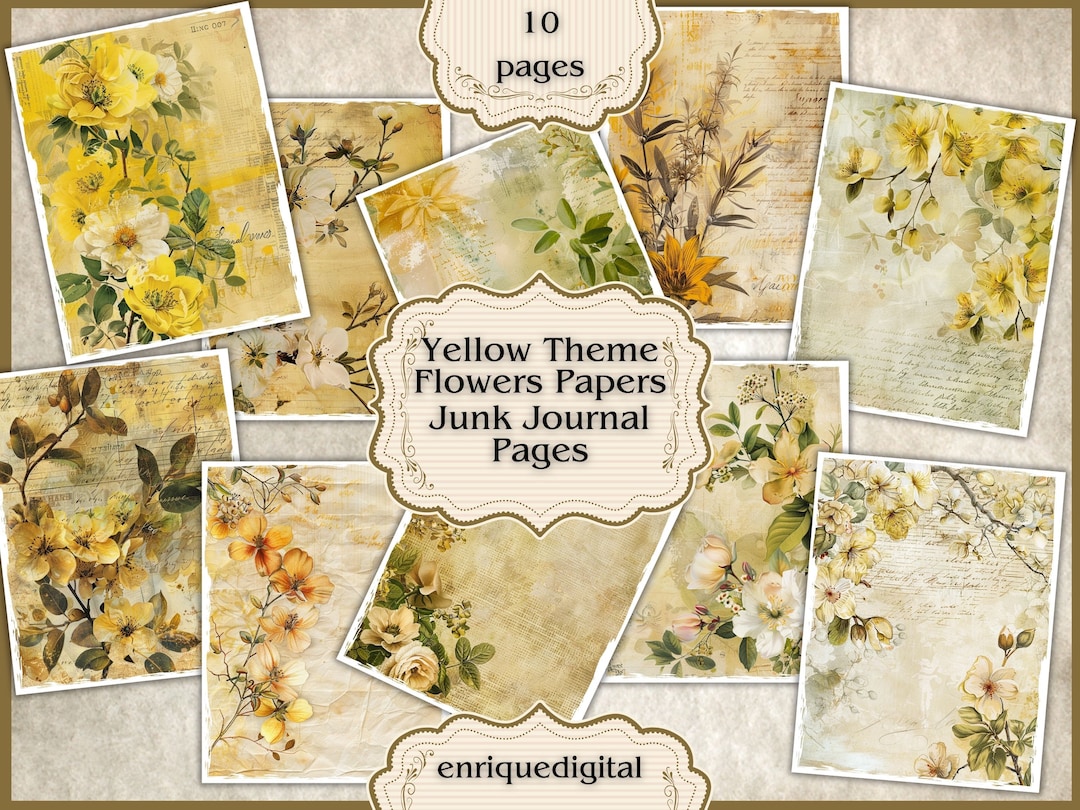 Yellow Flowers Junk Journal Printable Papers, Paper Crafting, Digital ...