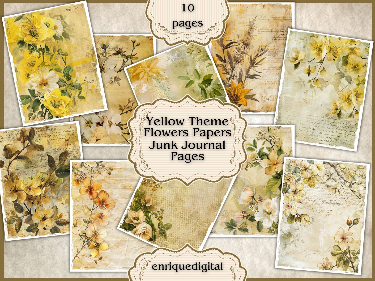 Yellow Flowers Junk Journal Printable Papers, Paper Crafting, Digital ...